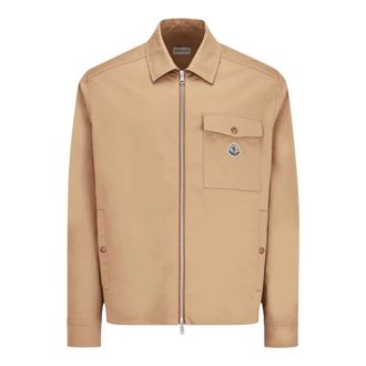 Moncler Homme, Vestes, Beige, Taille: XL Veste chemise en gabardine de coton m&eacute;lang&eacute;