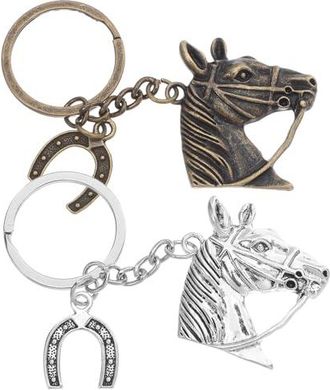 Supvox Lot de 2 Porte-Cl&eacute;s Breloques T&ecirc;te de Cheval en M&eacute;tal Vintage Pendentifs Fer &agrave; Cheval Ancien en Couleur Cuivre et Argent&eacute; Accessoire D&eacute;coratif pour Am