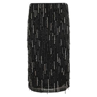 Pinko Pinko, Femme, Jupes, Noir, Taille: 40 FR Jupe Midi en Mesh avec Strass