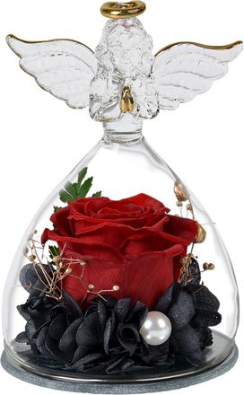 Generic Engel Rosen - Romantischer Engel in konservierten Blumen, Engelsfigur aus Glas | Engelsfigur mit echten ewigen Rosen, Schutzengelfiguren f&uuml;r Geburtsta
