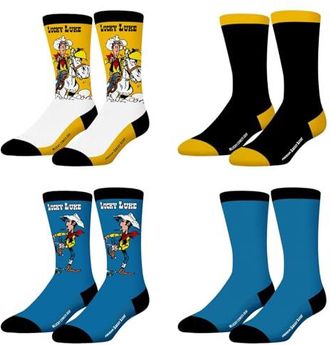 Freegun Chaussette Homme Lucky Luke, Chaussettes Homme Fantaisie (Lot de 4), Bleu Taille 43/46