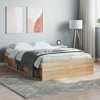 Festnight Bett 120x200 cm Holzbett mit Stauraum Massivholzbett mit Fächer Bettgestell mit Lattenrost Einzelbett Doppelbett Bettrahmen Jugendbett Holz Sonoma Eic