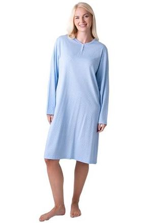 Camille Nuisette pour Femme 100% Coton Bio &agrave; Manches Longues - Chemise de Nuit l&eacute;g&egrave;re en Coton avec Longueur Genou et Coupe d&eacute;contract&eacute;e, Bleu/Motif Pois, 50-