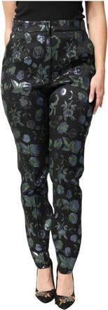 Dolce & Gabbana Femme, Pantalons, Bleu, Taille: 40 FR Floral Metallic Slim Pantalons