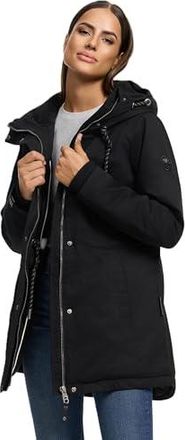 Navahoo Veste dhiver pour femme (XS-3XL) - 100% coton, capuche avec cordon de serrage, ceinture cintr&eacute;e, veste chaude pour femmes - N038, Noir, 3XL