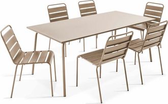 Oviala Ensemble table de jardin et 6 chaises en m&eacute;tal taupe - Palavas