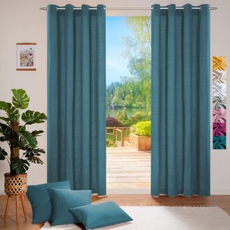 Heimtexland Deko Vorhang Baumwolle Dekoschal Blickdicht Einfarbig Ösenschal Gardine Typ849 Petrol HxB 245x140 cm