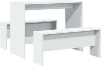 vidaXL Ensemble table &agrave; manger et bancs 3pcs blanc bois ding&eacute;nierie - Vidaxl
