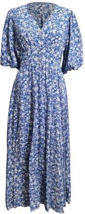 Generic Robe boh&egrave;me 2026 pour femme - Robe longue &agrave; manches courtes - Cache-maillot de plage confortable - Jupe fendue, bleu clair, XL