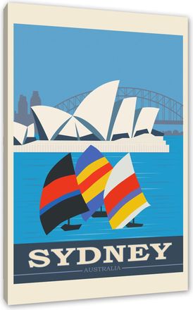 Pixxprint Vintage Poster - Sydney Segeln I als, Größe: 60x40cm, Leinwandbild, fertig gespannt, Wandbild, Dekoration, Kunstdruck, kein Poster