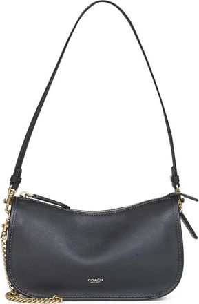 Coach Femme, Sacs, Noir, Taille: ONE Size Sac &agrave; bandouli&egrave;re en cuir noir avec logo dor&eacute;