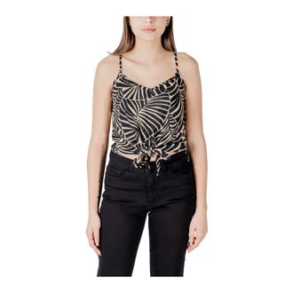 Only Only, Femme, Tops, Noir, Taille: 36 FR Top à col en V et dentelle florale à lacets