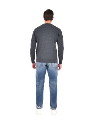 low brand Mens Sweater With Jacquard Pattern Dark Gray Wool