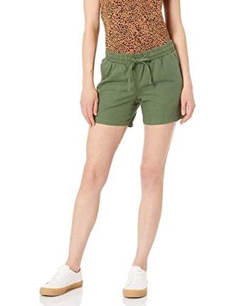 Amazon Essentials Short en Mélange de Lin, Cordon de Serrage, Entrejambe 13 cm (Disponible en Grande Taille) Femme, Vert Uniforme, XXL