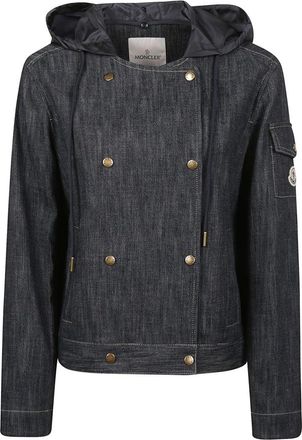 Moncler Femme, Vestes, Bleu, Taille: 34 FR Diervilla Veste en jean &agrave; capuche et &agrave; double boutonnage