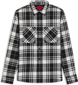 HUGO BOSS Herren Egrin Kariertes Relaxed-Fit Hemd aus Baumwoll-Flanell Schwarz001 L