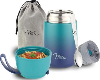Milu Thermobehälter für Essen 800ml, Edelstahl, Thermo Lunchbox, Suppenbehälter to go, Thermobox, Thermodose zum Warmhalten Suppen, Babybrei, Speisebehälte