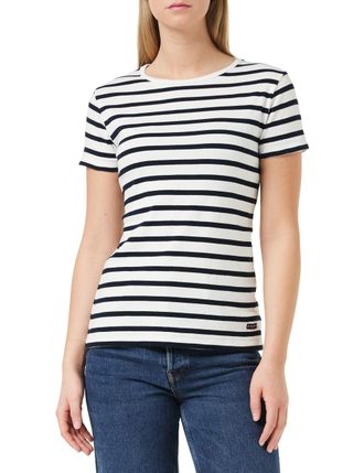 Armor Lux Damen Morgat T-Shirt Not Applicable, Mehrfarbig (Blanc/Rich Navy Bi9), XXX-Large (Herstellergröße: 6)