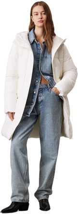 Calvin Klein Damen Mantel Logo Belt Long Puffer mit Gürtel, Weiß (Ivory), XS