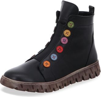 Gemini Damen Stiefelette aus Leder mit Gummizug und bunter Knopfleiste 337135-02, Gr&ouml;&szlig;e:38 EU, Farbe:Schwarz