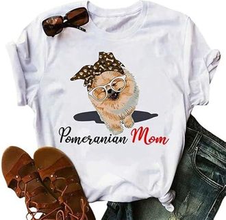 Keephen Graphique Pomeranian T-Shirt Femmes Propri&eacute;taire de Chien Pomeranian T-Shirt Mignon Pom Impression 3D Manches Courtes Tops Col Rond Streetwear