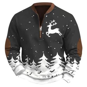 Generic Sweat-shirt &agrave; demi-fermeture &eacute;clair imprim&eacute; 3D pour homme - Automne et hiver - 2026, gris, 4XL