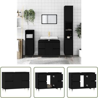 vidaXL The Living Store Armoire de salle de bain noir 80x33x60 cm bois ding&eacute;nierie - Meuble De Salle De Bain - Armoire De Salle De Bain - Rangement Salle