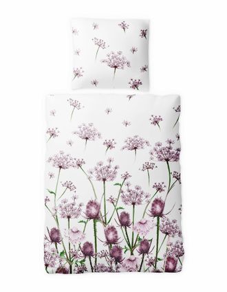 JACK Biber Bettwäsche 2 TLG. 135x200cm Pimpinella Rot Violett Wildblumen