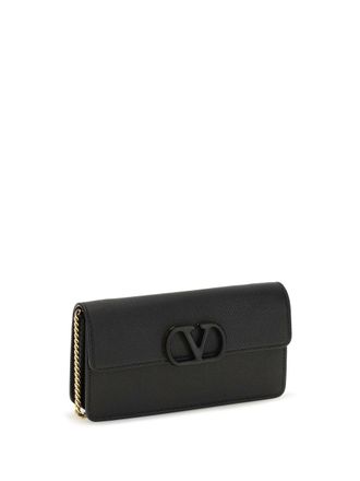 Valentino Garavani Womens Vlogo Signature Grainy Calfskin Chain Wallet Nero Calf Leather Bos Taurus