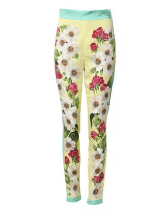 Dolce & Gabbana Womens Silk Floral Leggings Yellow Elastane