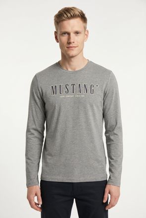 Mustang Langarmshirt MUSTANG Style Adrian, Herren, Gr. XXL, grau (mid grau melange), Jersey, Obermaterial: 85% Baumwolle, 15% Viskose, bedruckt, regular fit n