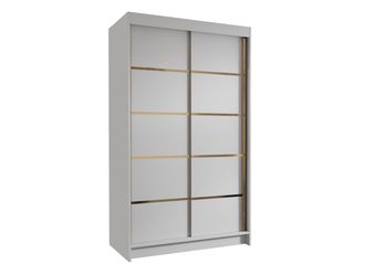 Mirjan24 Kleiderschrank mit Goldverzierung Nurvota IV 100 cm Breit, Garderobenschrank, Schlafzimmerschrank mit Kleiderstange und Einlegeböden für Kleidung (Wei