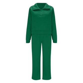 Generic Ensemble de surv&ecirc;tement 2 pi&egrave;ces pour femme avec demi-fermeture &eacute;clair - Sweat surdimensionn&eacute; - Pantalon de surv&ecirc;tement tendance pour lautomne, Vert, 
