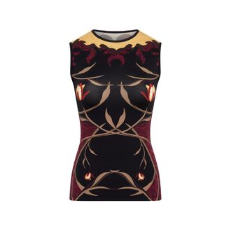 Marine Serre Flowers Printed Jersey Second Skin Top - - Tops - Damen - Schwarzk - XS