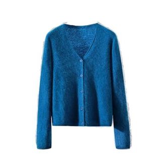 Generic Cardigan en laine de mouton et cachemire sans couture pour femme Col en V Manches longues Tricot &agrave; simple boutonnage, Yumao Bleu, Taille M