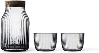 Viva Scandinavia 3-teiliges Set: Wasserkaraffe aus Glas mit abnehmbarem Deckel aus Kork, handgefertigt, 1,1 l und 2 Wassergläser, 300 ml, geeignet für kalte und warme 