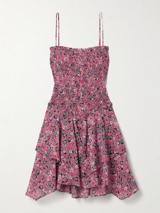 Isabel Marant Anka Minikleid Aus Bedrucktem Baumwoll-voile Mit Raffungen Und Stufen - Pink