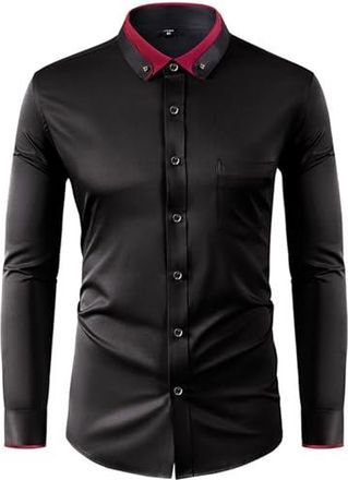 Generic Chemise &agrave; manches longues pour homme - Infroissable - Coupe ajust&eacute;e - Boutonni&egrave;re - Chemise de loisirs respirante - Poche de poitrine - Chemise de cos