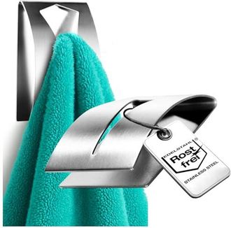 Com-Four 2X Crochets Porte-Serviettes Autocollants - Porte-Serviettes en Acier Inoxydable 304 - Pince Porte-Serviettes sans per&ccedil;age pour Salle de Bain et Cuisi