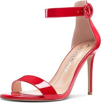 Castamere Escarpins Femme Bout Ouvert Sandales Bride Cheville Aiguille Talon 10CM Rouge Vernis Chaussures EU 38.5