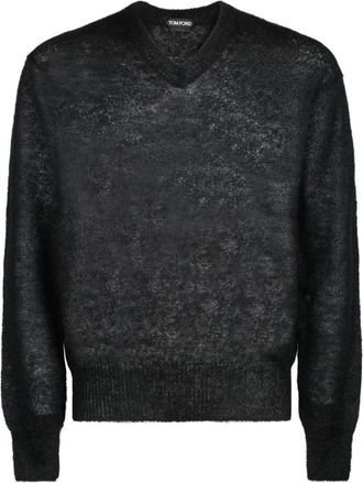 Tom Ford Homme, Pulls, Noir, Taille: XL Pull Semi-Transparent Noir en Mohair