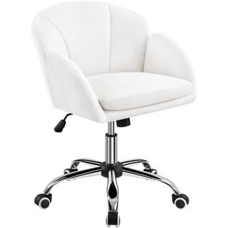 Yaheetech Yaheetech - Chaise Bureau Design Fleur Fauteuil de Bureau en Velours Hauteur R&eacute;glable avec Dossier Arrondi Inclinable pour Chambre Biblioth&egrave;que Neige