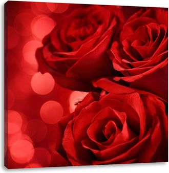 Pixxprint DREI rote Rosen, Größe: 40x40, Leinwandbild Quadratisch, Wandbild, Kunstdruck, fertig bespannt