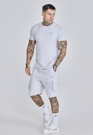 Siksilk Grau meliertes T-Shirt- und Shorts-Set XL