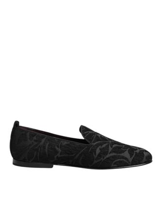 Dolce & Gabbana Schwarze Brokat Slipper Herrenanzugschuhe