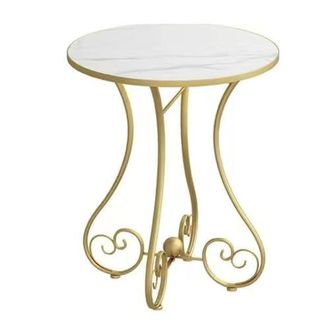 Generic Table DAppoint Ronde De Chevet Diam&egrave;tre avec Dessus en Imitation Marbre Bouts Canap&eacute; for Salon, Chambre(Gold,40 * 55cm)