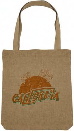 Fabulous Sac Shopping Tote Bag Aspect Lin - California Etats Unis Plage Hollywood Malibu - Sac de Courses Toile Epaisse 360g Beige Naturel Cabas Port&eacute; Epaule S