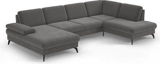 Cavadore Cavadore Wohnlandschaft Moritz / Sofalandschaft mit Longchair im trendigen Design, Sitztiefenverstellung und mattschwarzen Metallfüßen / 335 x 82 x 21