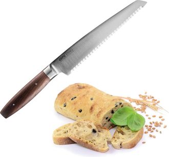 GEFU Brotmesser ENNO 21 cm | Wellenschliff f&uuml;r harte Krusten & weiches Inneres | Solinger Spezialstahl, HRC 57 | Walnussholzgriff, handgeschliffen, Made in