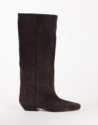 Topshop Pablo bottines western en cuir v&eacute;ritable coupe slim chocolat-Marron